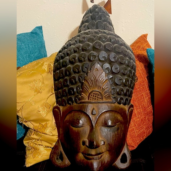 Wall Decor | Large Hand Carved Wooden Buddha Face Mask Wall Hanging 2 ...